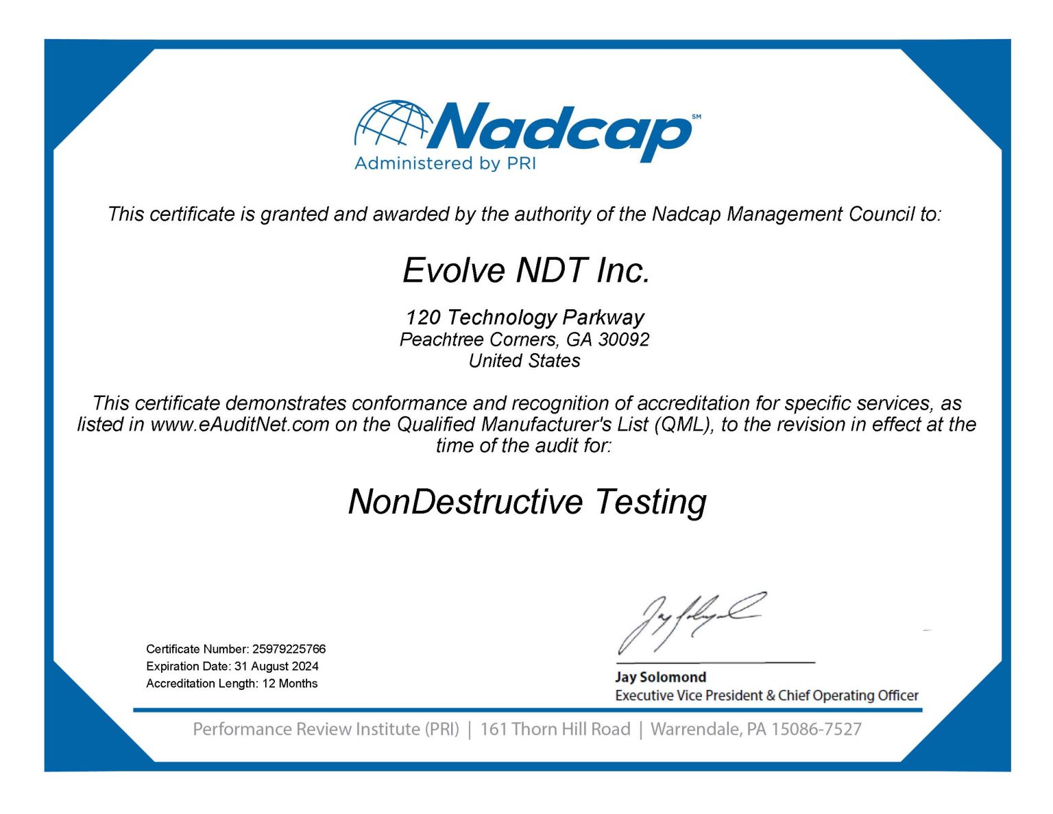 Quality and Certifications - Evolve NDT